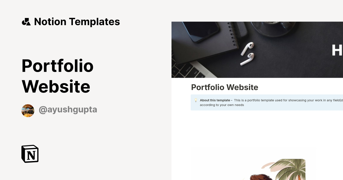 Portfolio Website Template by Ayush Gupta | Notion Marketplace