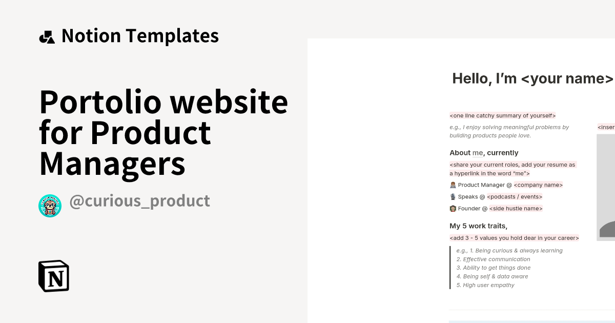 Portolio website for Product Managers Template by Curious Product ...