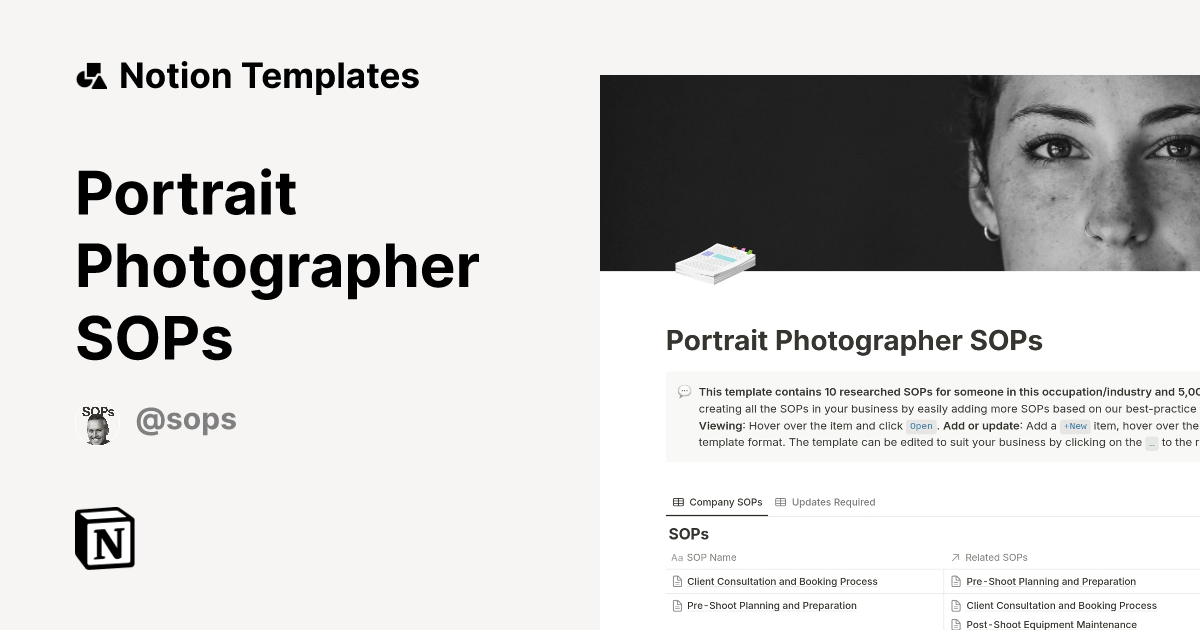 Portrait Photographer SOPs Template by SOPs | Notion Marketplace