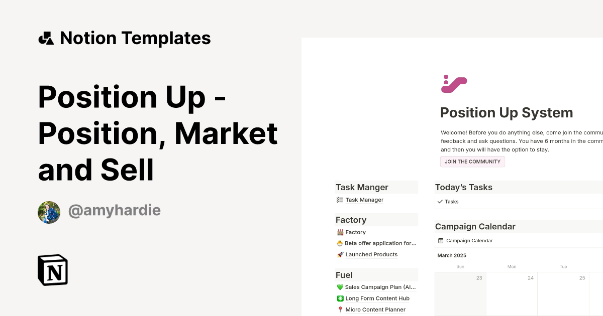 Position Up - Position, Market and Sell Template | Notion Marketplace