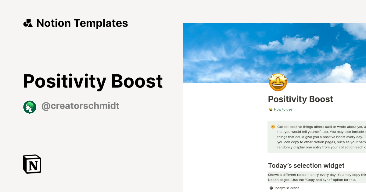 Positivity Boost Template | Notion Marketplace