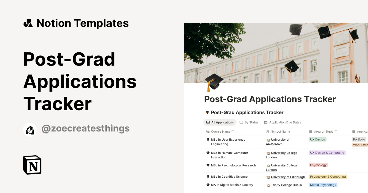 Post-Grad Applications Tracker Template | Notion Marketplace