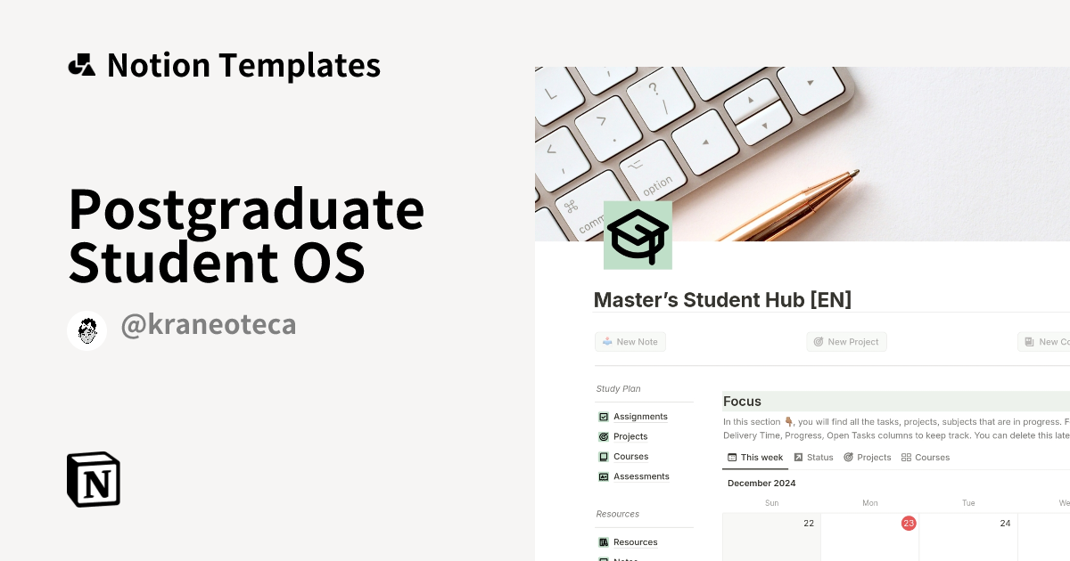 Postgraduate Student OS Template by Tammy Hazel | Kraneoteca | Notion ...
