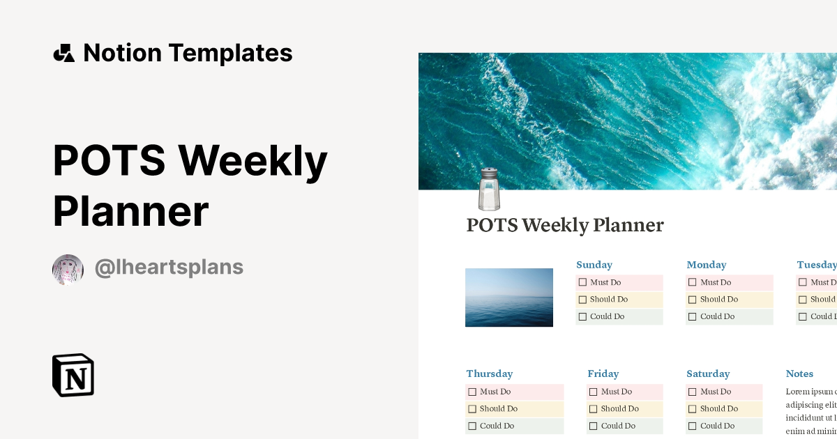 POTS Weekly Planner Template | Notion Marketplace