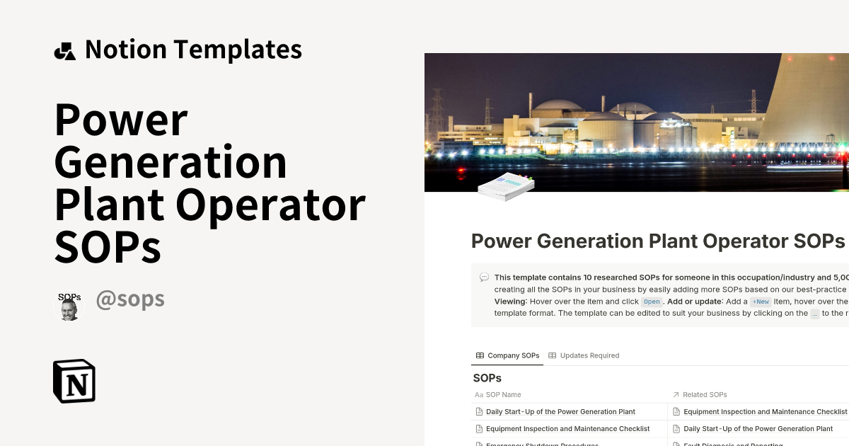 Power Generation Plant Operator SOPs Template | Notion Marketplace