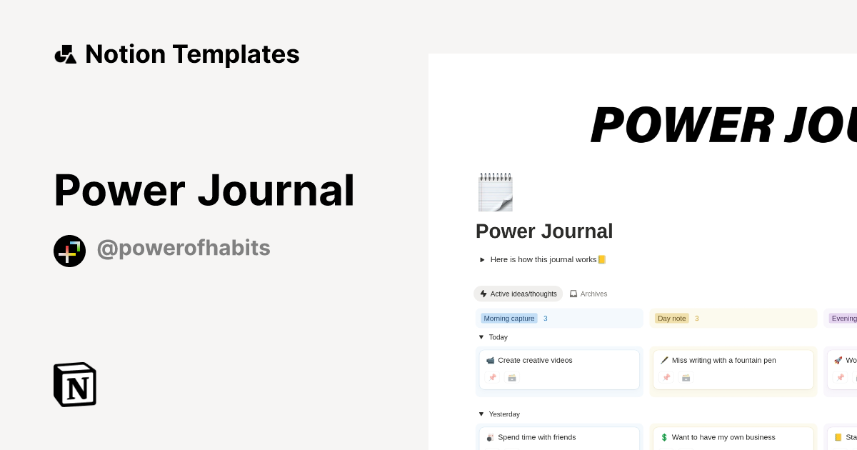 Power Journal Template by Power Of Habits | Notion Marketplace