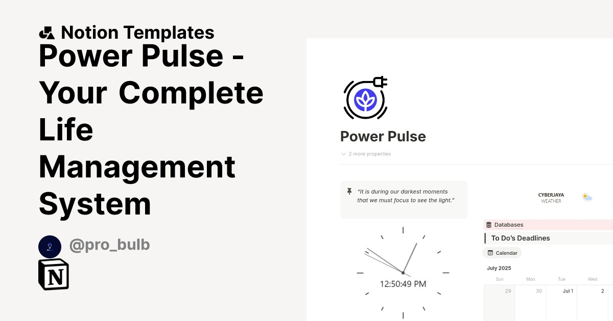 Power Pulse -Your Complete Life Management System Template | Notion ...