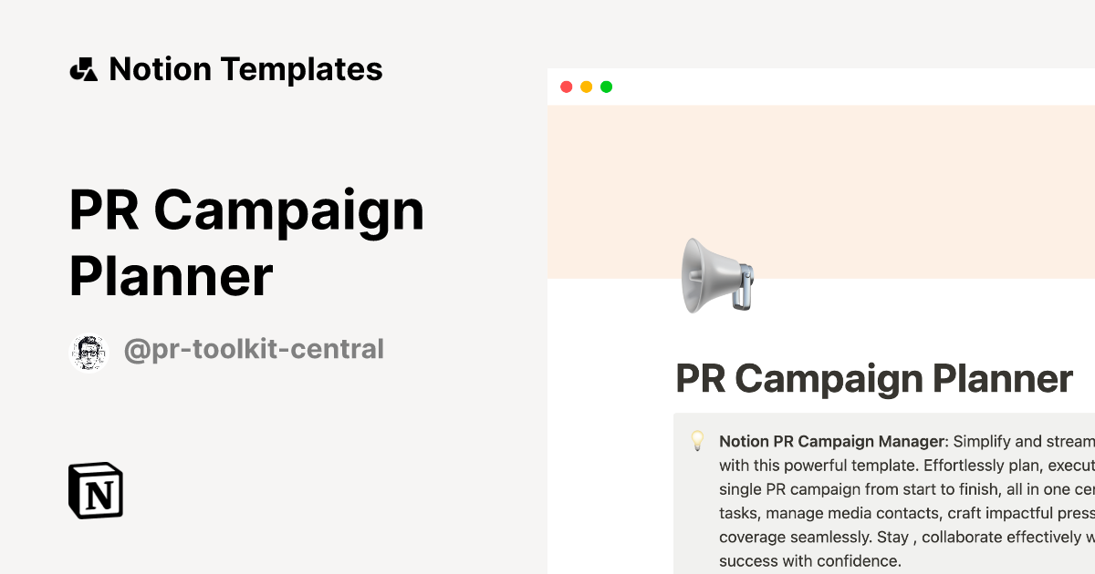 PR Campaign Planner Template | Notion Marketplace