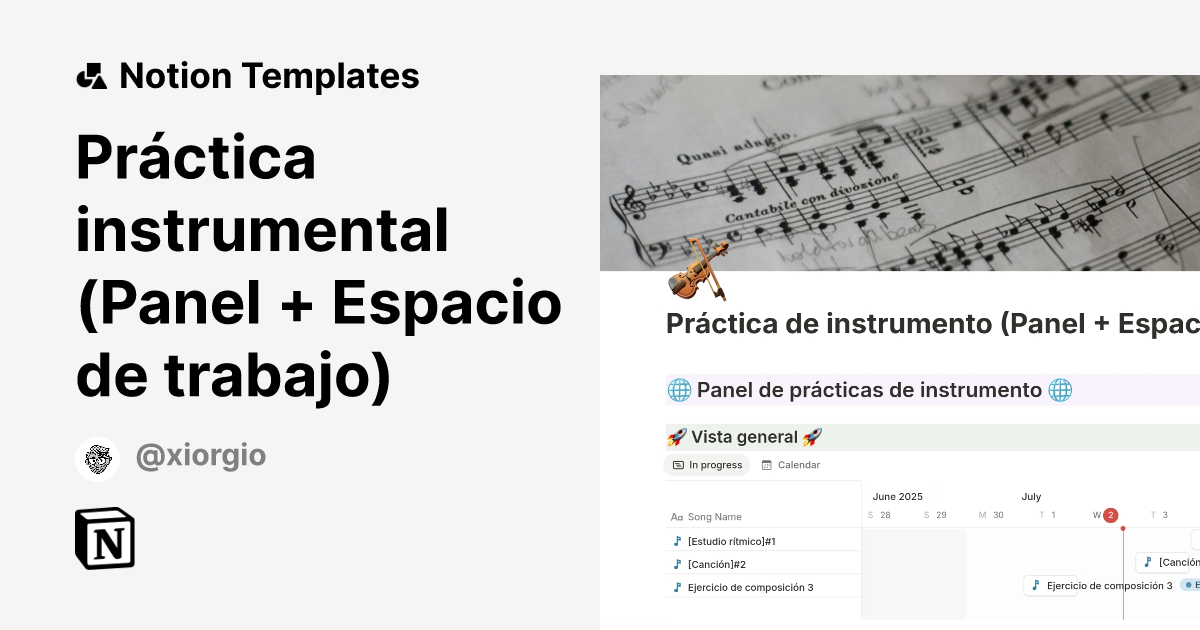 Práctica instrumental (Panel + Espacio de trabajo) Template | Notion ...
