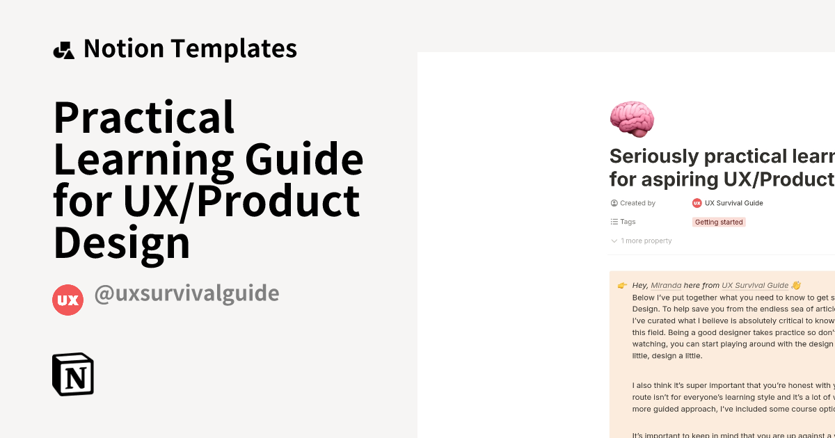 Practical Learning Guide for UX/Product Design Template by UX Survival Guide | Notion Marketplace