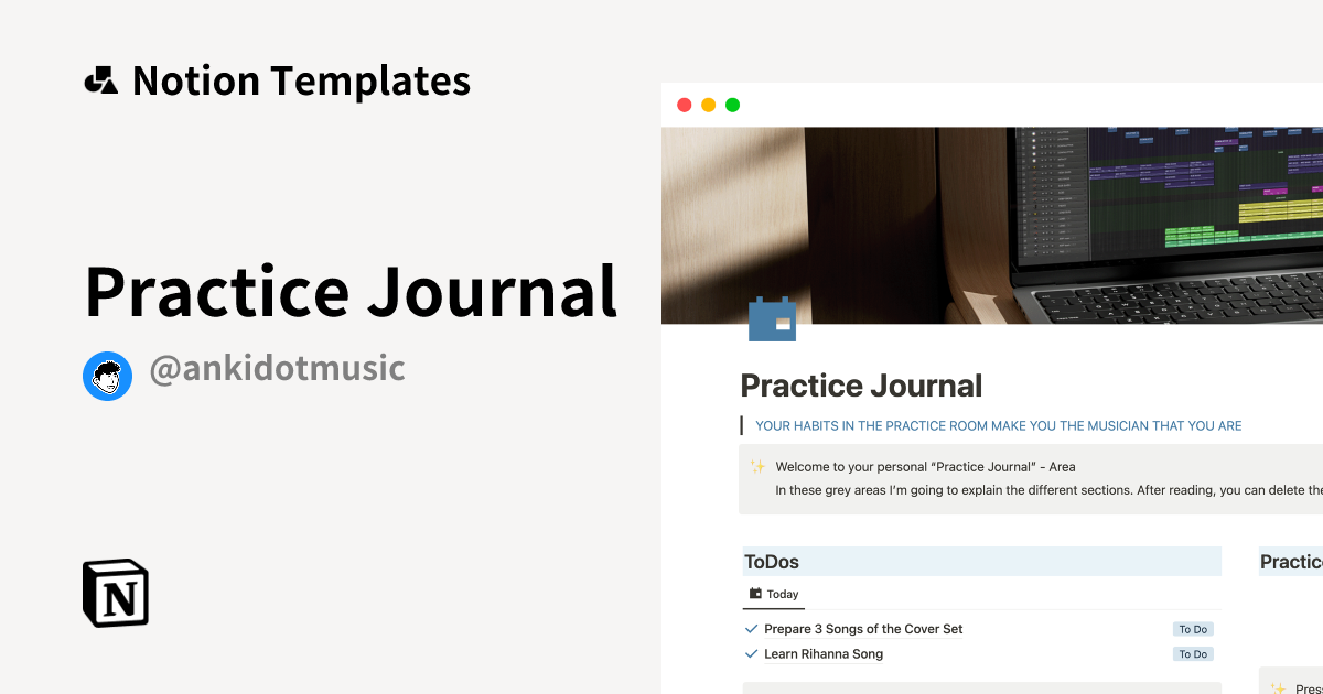 Practice Journal Template by Anki I Notion Templates | Notion Marketplace