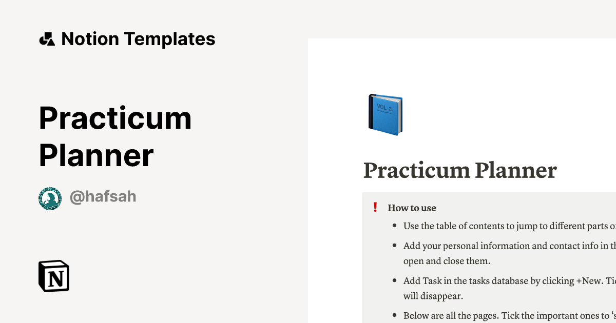 Practicum Planner Template by Hafsah I | Notion Marketplace