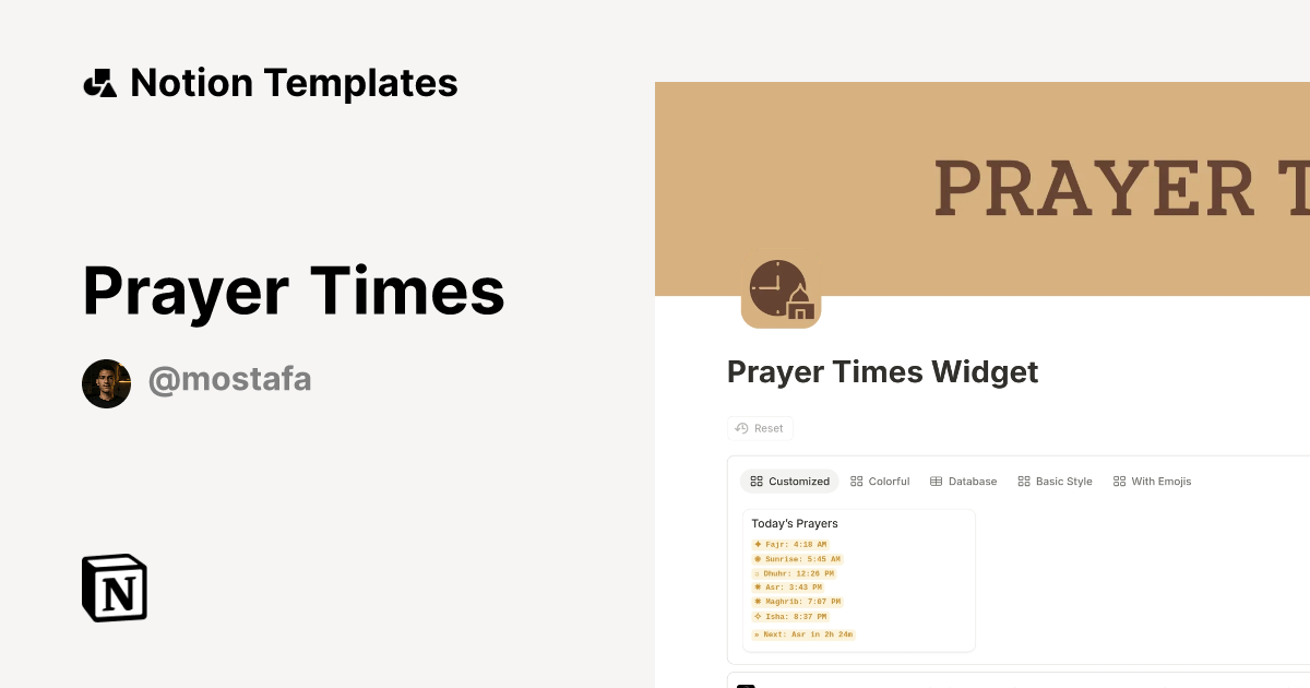 Prayer Times Template by Mostafa Yasser | Notion Marketplace