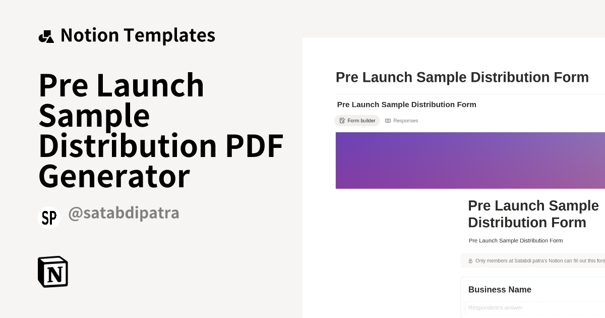Pre Launch Sample Distribution PDF Generator Template | Notion Marketplace
