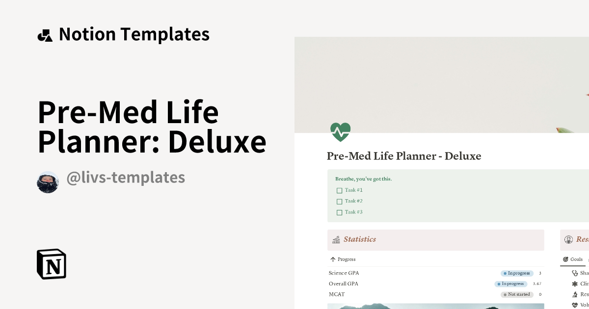 Pre-Med Life Planner: Deluxe Template | Notion Marketplace