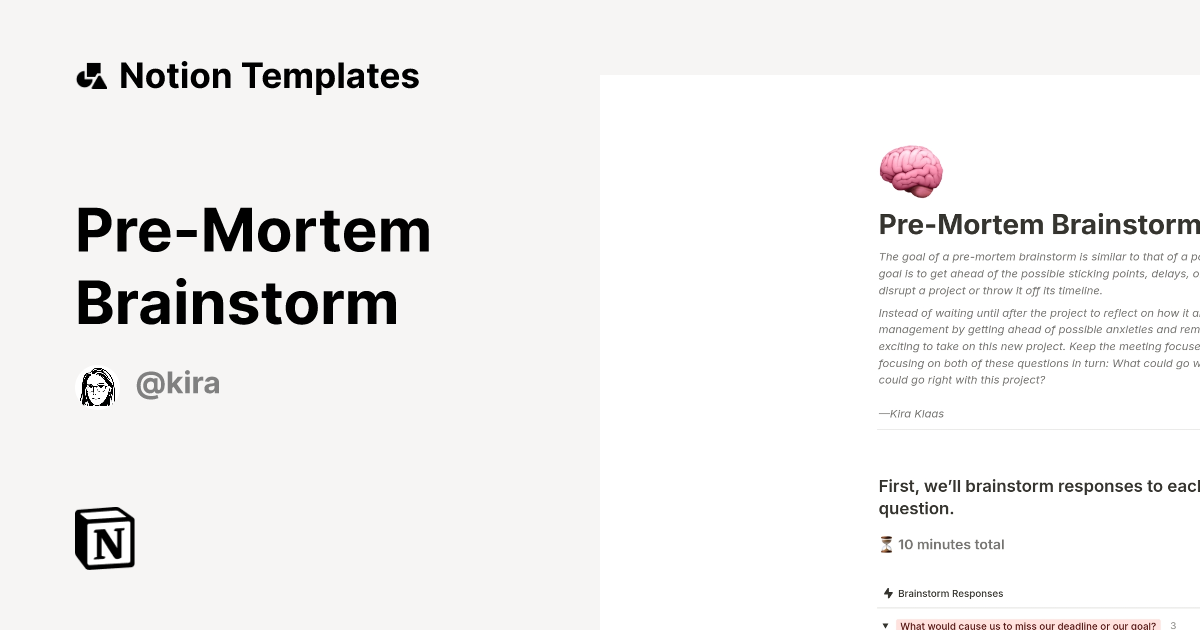 Pre-Mortem Brainstorm Template | Notion Marketplace