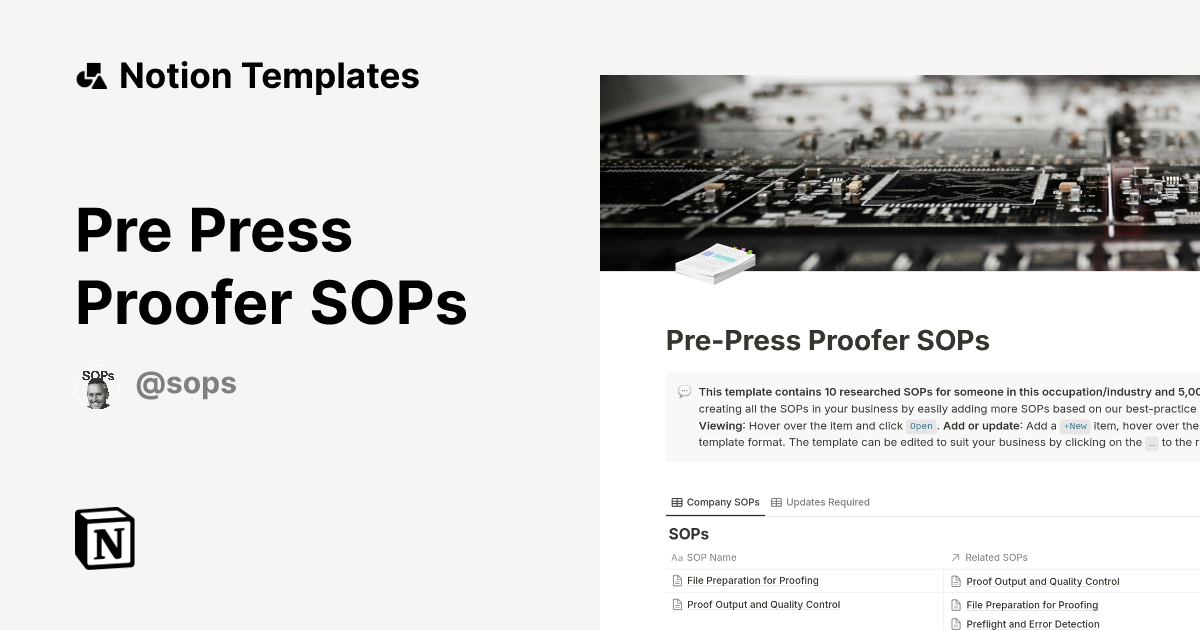 Pre Press Proofer SOPs Template by SOPs | Notion Marketplace