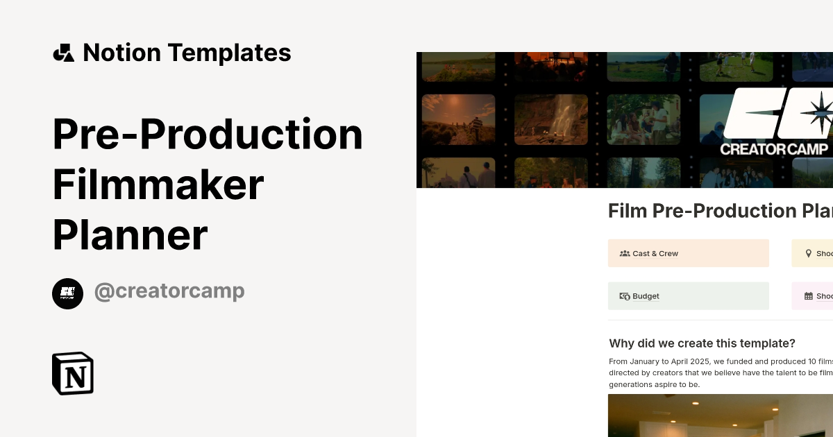 Pre-Production Filmmaker Planner Template | Notion Marketplace