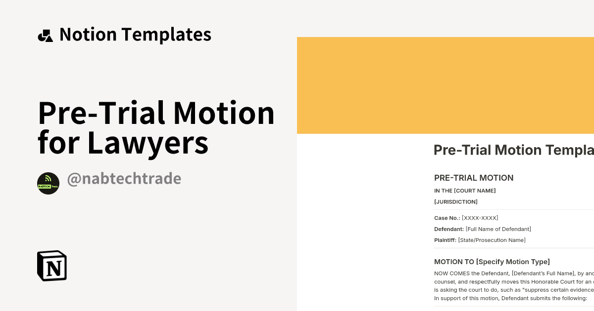 Pre-Trial Motion for Lawyers Template | Notion Marketplace