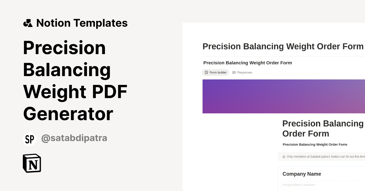 Precision Balancing Weight PDF Generator Template | Notion Marketplace