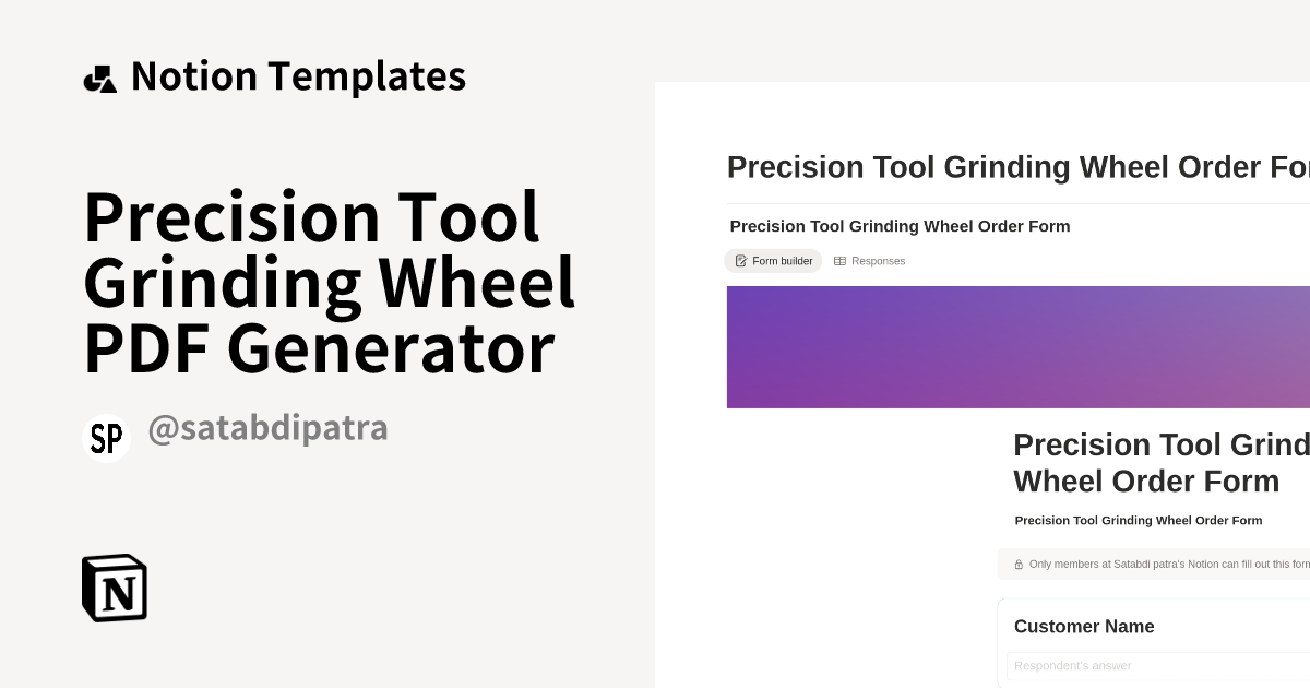 Precision Tool Grinding Wheel PDF Generator Template | Notion Marketplace