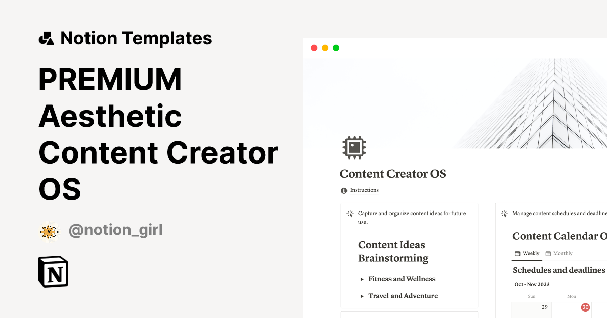PREMIUM Aesthetic Content Creator OS Template | Notion Marketplace