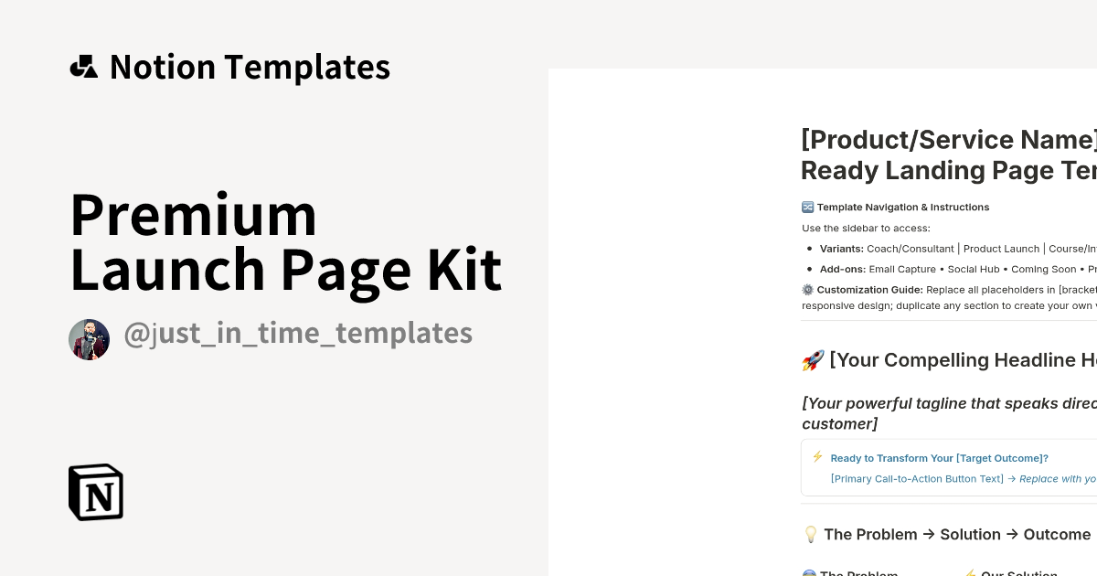 Premium Launch Page Kit Template by Just In Time Templates | Notion ...
