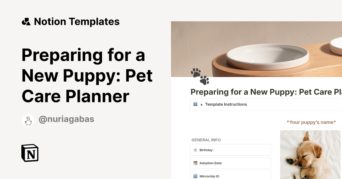 Preparing for a New Puppy: Pet Care Planner Template by Núria Gabàs ...