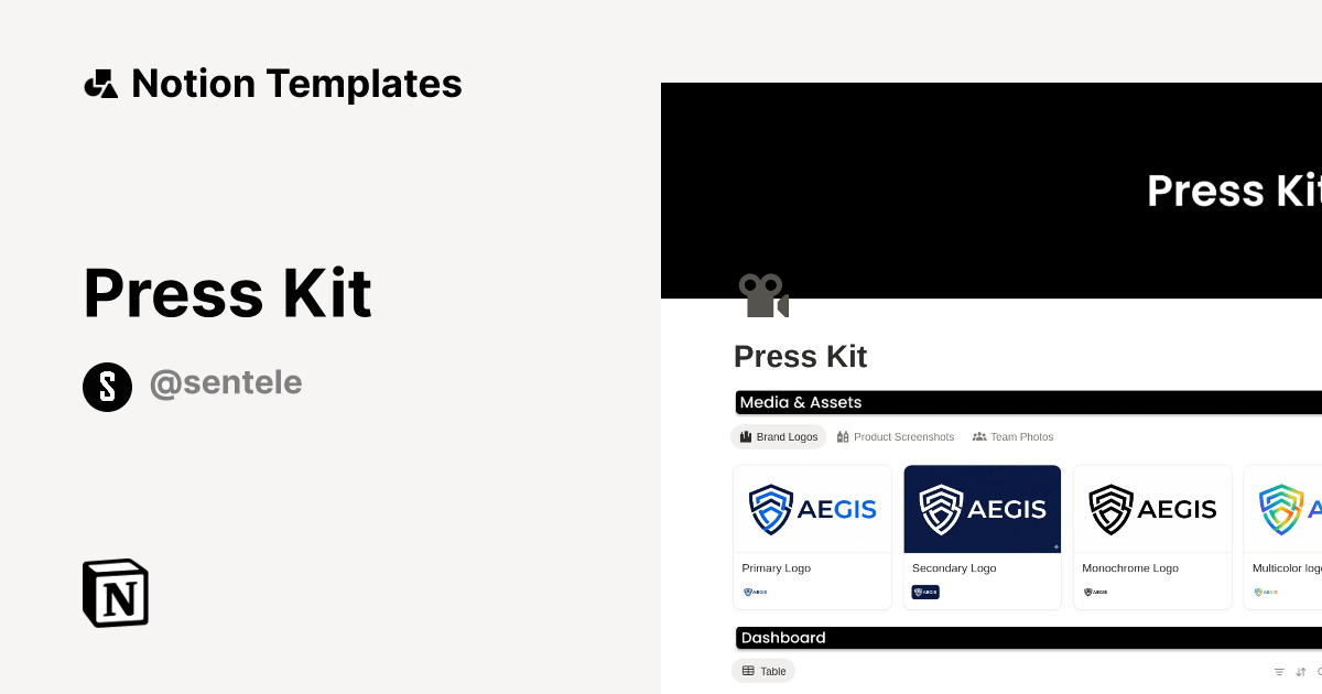 Press Kit Template by Sentele | Notion Marketplace