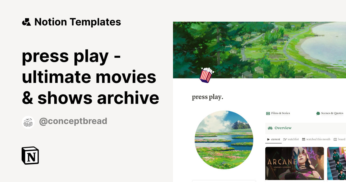 press play - ultimate movies & shows archive Template | Notion Marketplace
