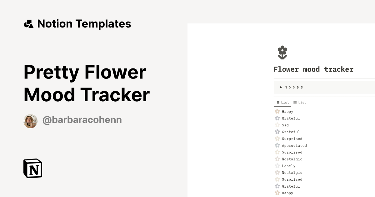 Pretty Flower Mood Tracker Template by Bárbara cohen | Notion Marketplace