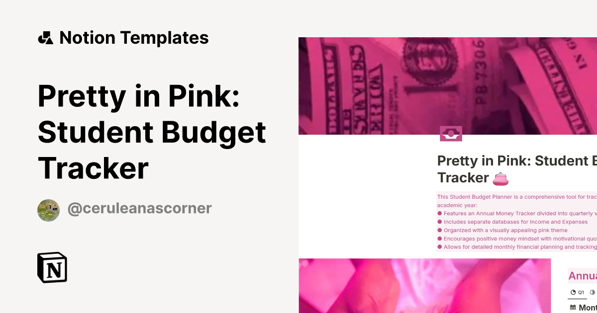 Pretty in Pink: Student Budget Tracker Template | Notion Marketplace