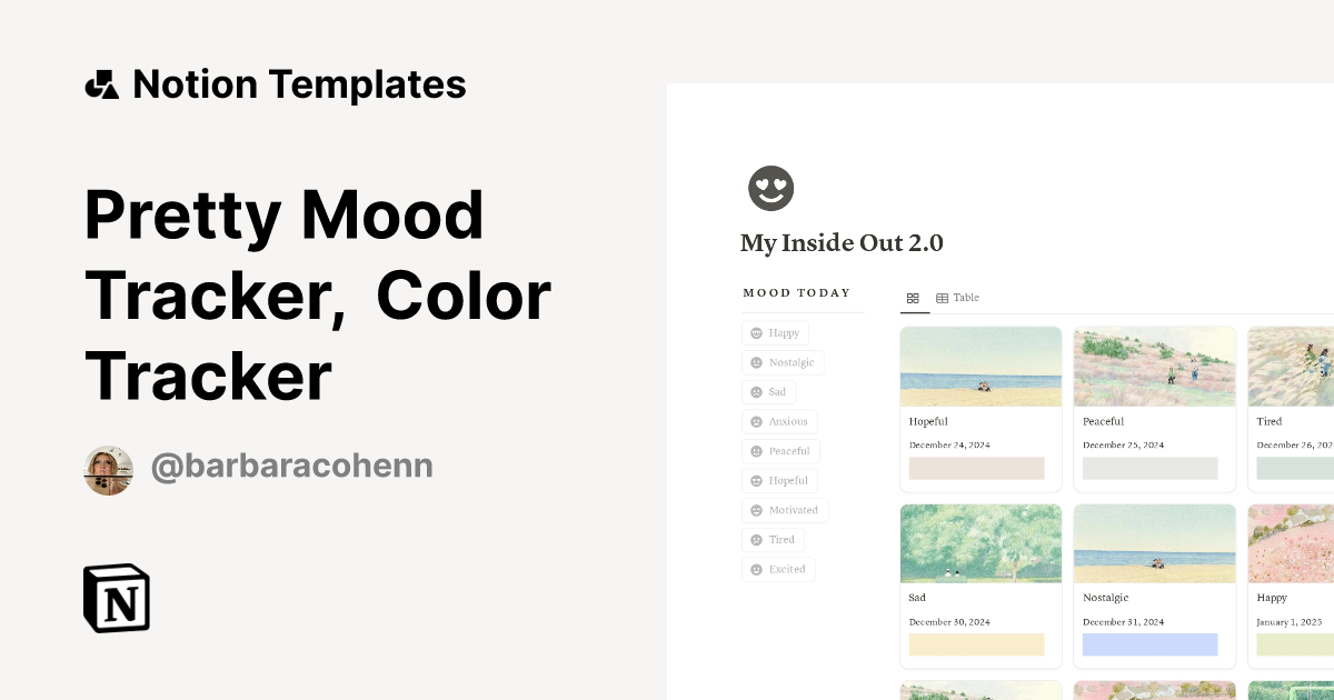 Pretty Mood Tracker, Color Tracker Template | Notion Marketplace
