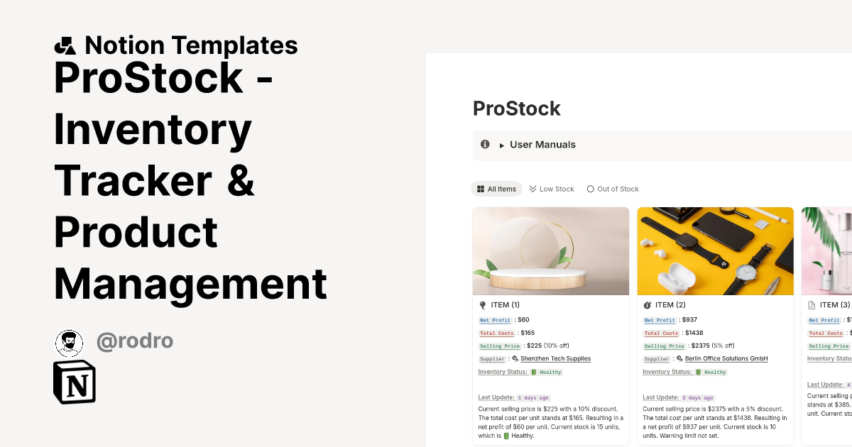 ProStock - Inventory Tracker & Product Management Template by Rodro ...