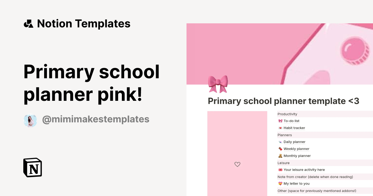Primary school planner pink! Template | Notion Marketplace