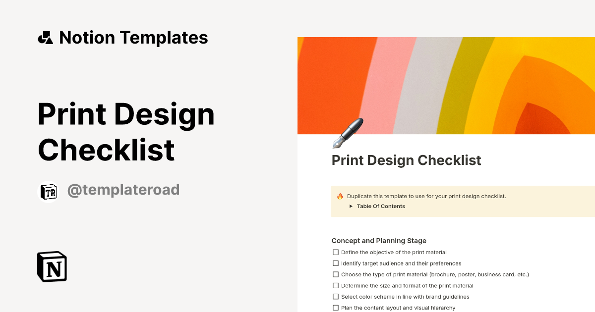 Print Design Checklist Template | Notion Marketplace