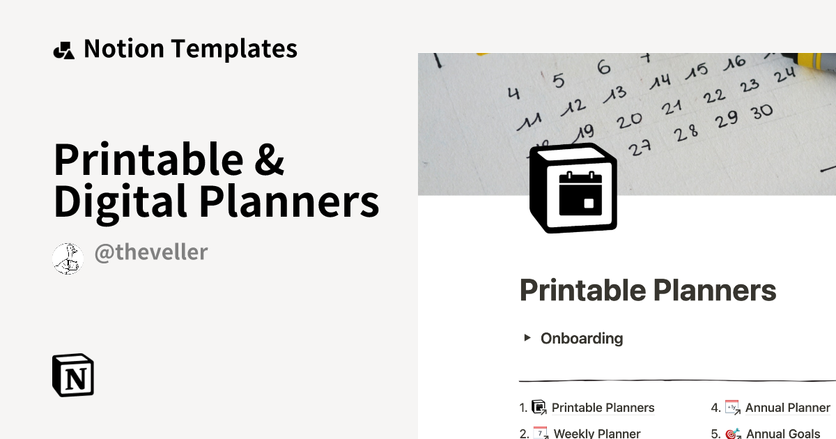 Printable & Digital Planners Template by Ignacio Velásquez (TheVeller) | Notion Marketplace