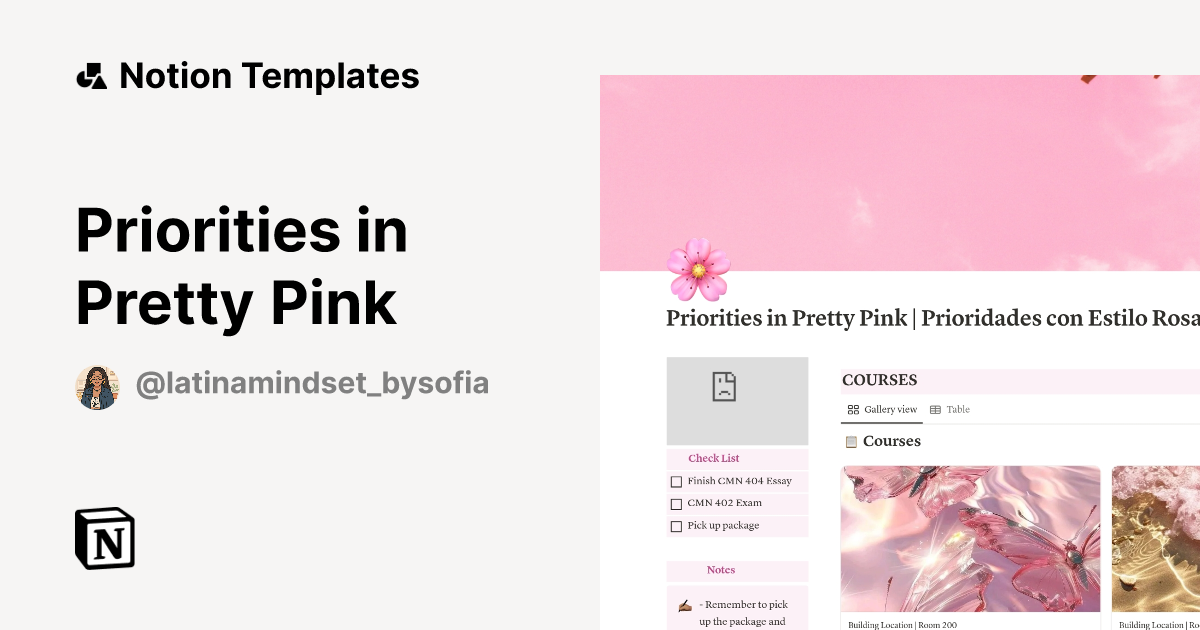 Priorities in Pretty Pink Template | Notion Marketplace