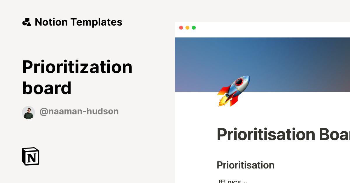 Prioritization board Template by Naaman Hudson | Notion Marketplace