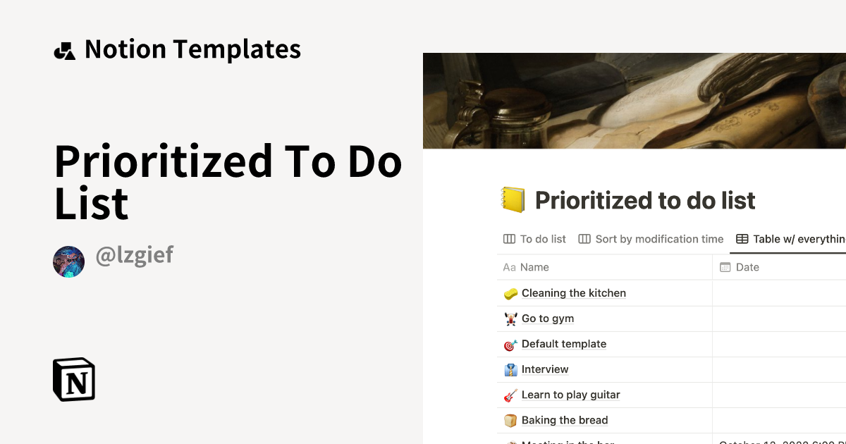 Prioritized To Do List Template by Lzgief | Notion Marketplace