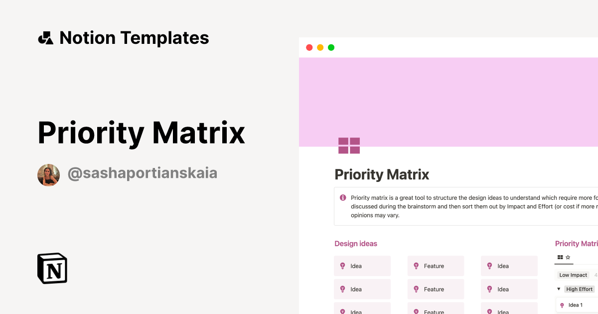 Priority Matrix Template by Sasha Portianskaia | Notion Marketplace