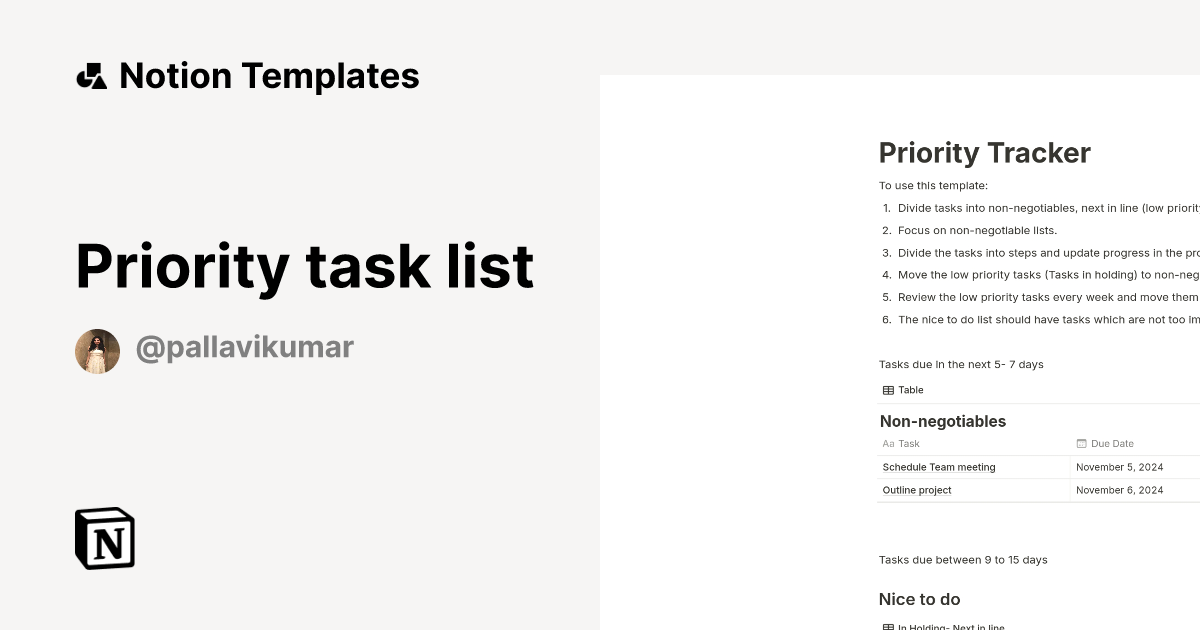 Priority task list Template | Notion Marketplace