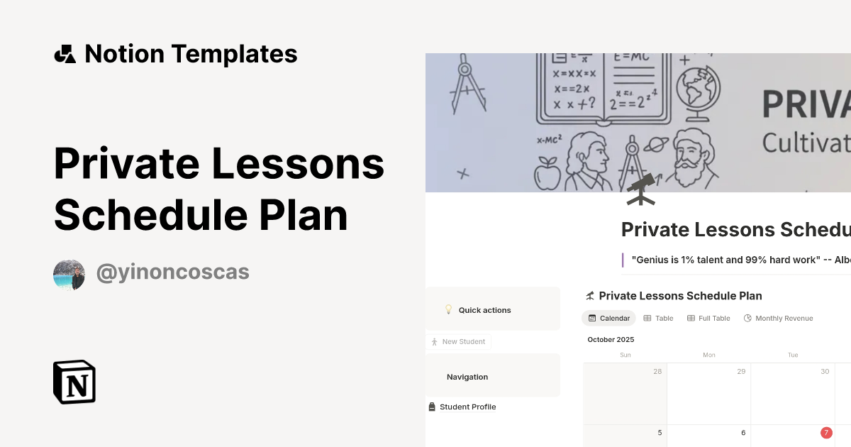 Private Lessons Schedule Plan Template by Yinon Coscas | Notion Marketplace