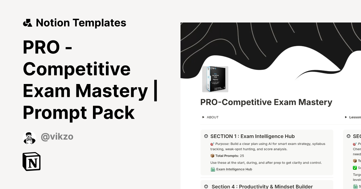 PRO - Competitive Exam Mastery | Prompt Pack Template | Notion Marketplace