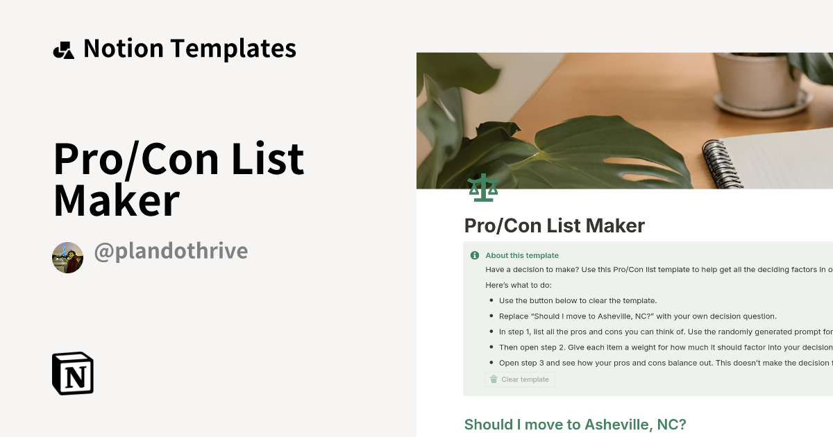 Pro/Con List Maker Template | Notion Marketplace
