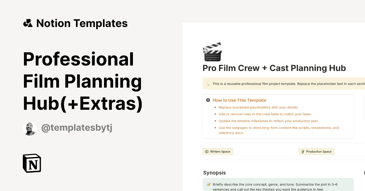Professional Film Planning Hub(+Extras) Template | Notion Marketplace
