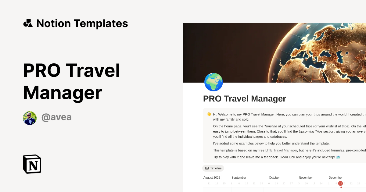 PRO Travel Manager Template by AVEA | Notion Marketplace