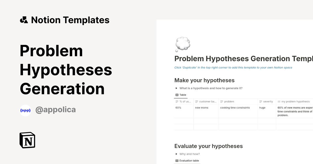 Problem Hypotheses Generation Template | Notion Marketplace