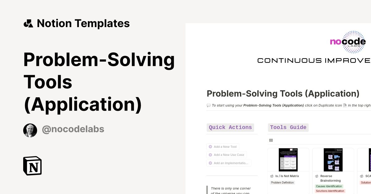 Problem-Solving Tools (Application) Template | Notion Marketplace Problem-Solving Tools (Application) Template | Notion Marketplace