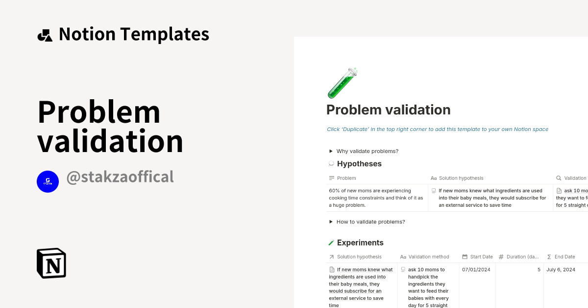 Problem validation Template | Notion Marketplace